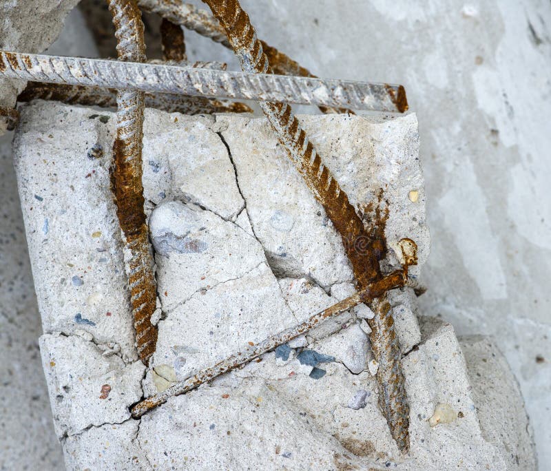 A Steel Rusty Rods in Damaged Concrete Pillars. Stock Photo - Image of ...