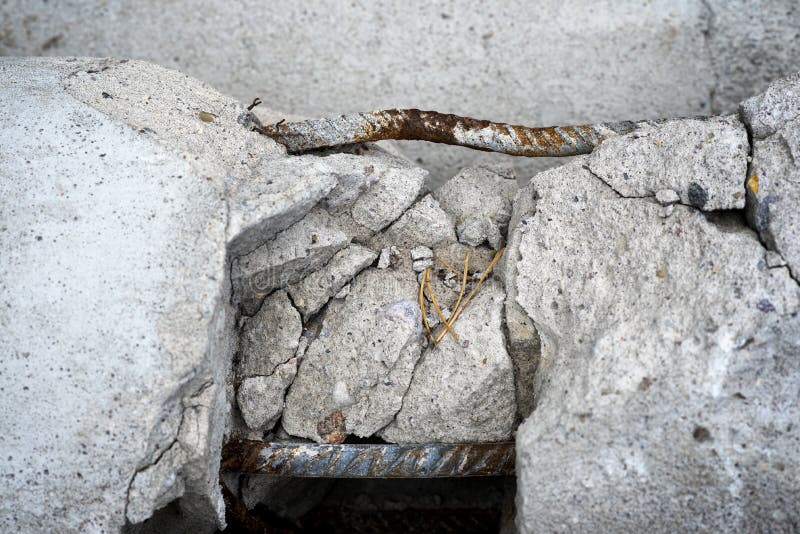 A Steel Rusty Rods in Damaged Concrete Pillars. Stock Photo - Image of ...