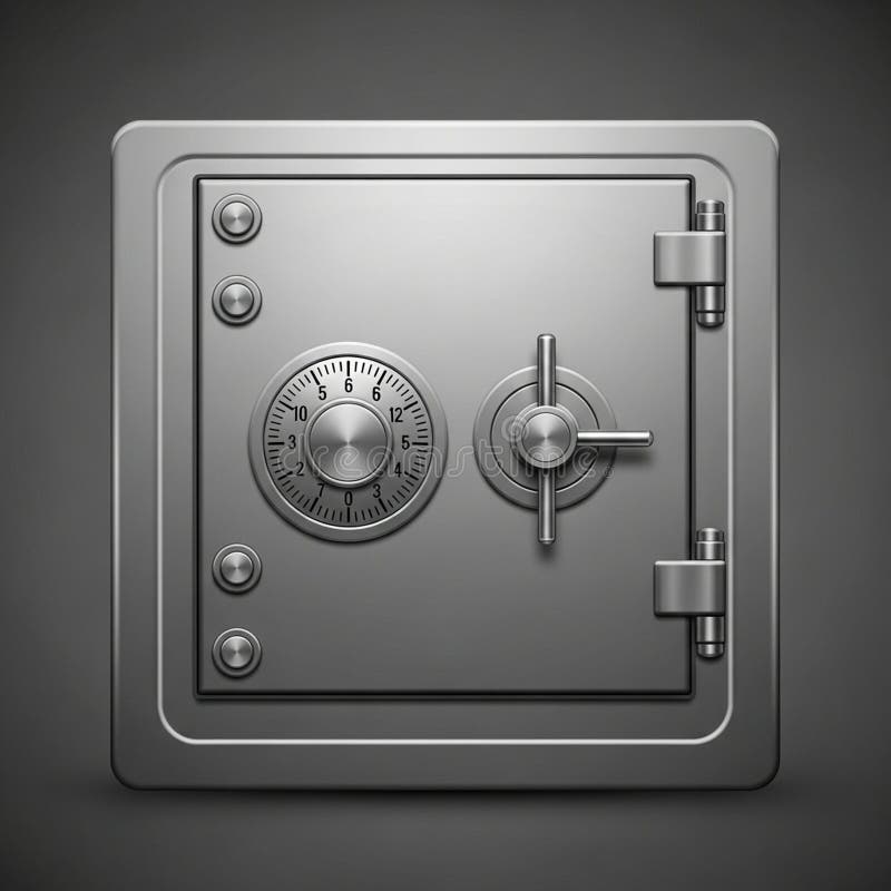 Steel Safe Door Featuring a Robust, Shiny Metallic Finish. Central Elements Include a Stock ...