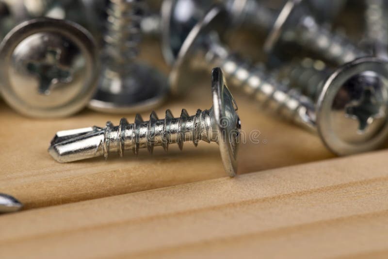 Steel Self-tapping Screws for Working with Wooden Products Stock Photo ...