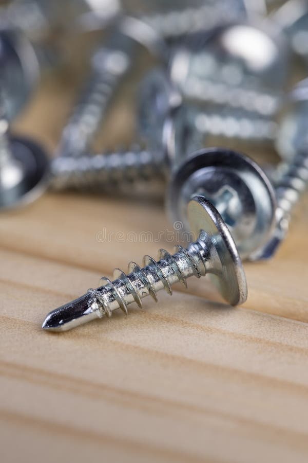 Steel Self-tapping Screws for Working with Wooden Products Stock Photo ...