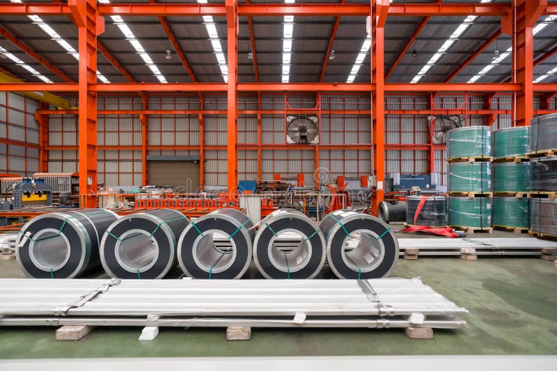 Steel Sheet Roll and Metal Sheets are Placed on the Floor in Metal ...