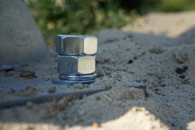 Steel Silver Bolt Fasten Iron Post, Industrial Background Stock Photo ...