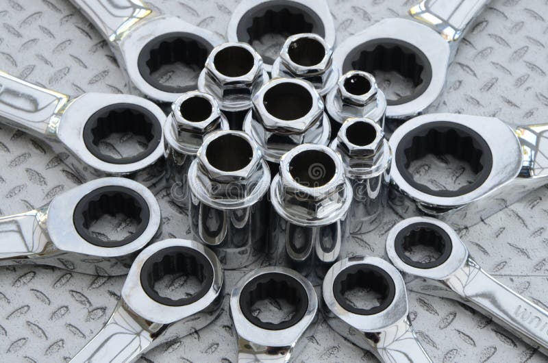 Steel Socket Set and Wrenches Stock Image - Image of industrial, object ...