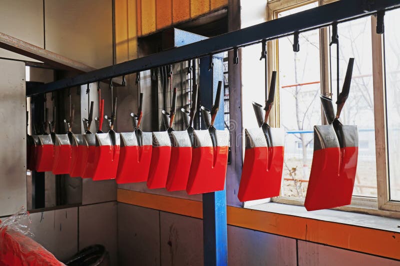 Steel Spade Spray Paint Production Line Stock Photo - Image of ...