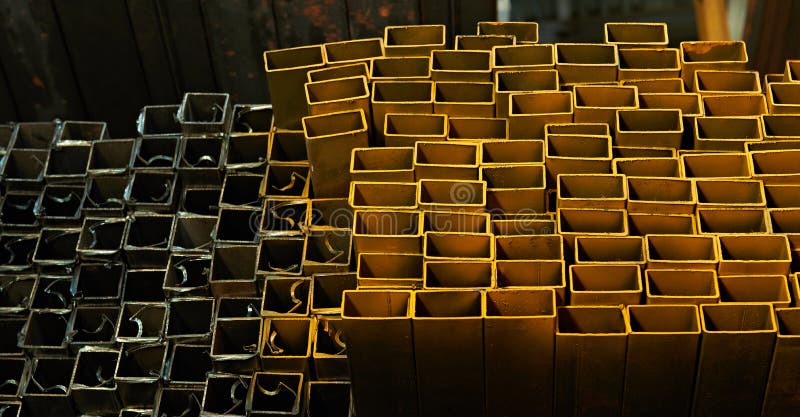 Steel square profile tubes stock photo. Image of gray - 74884028