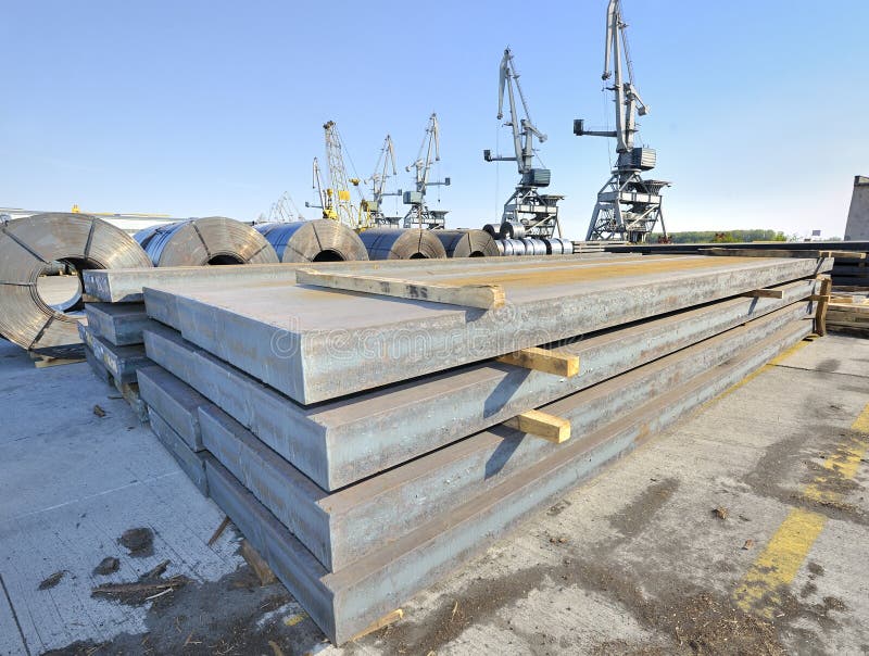 Steel stack in harbor stock image. Image of road, sheet - 24725035