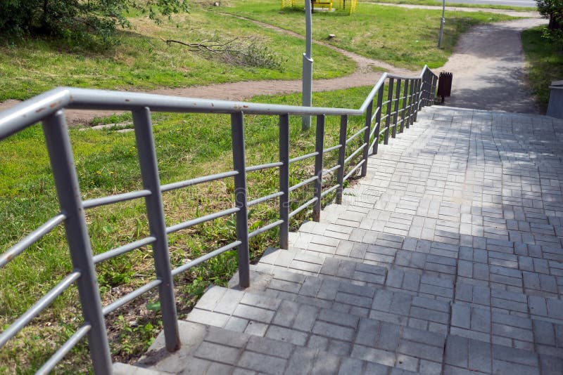 Steel Stair Railings in the City Park Stock Photo - Image of exterior ...
