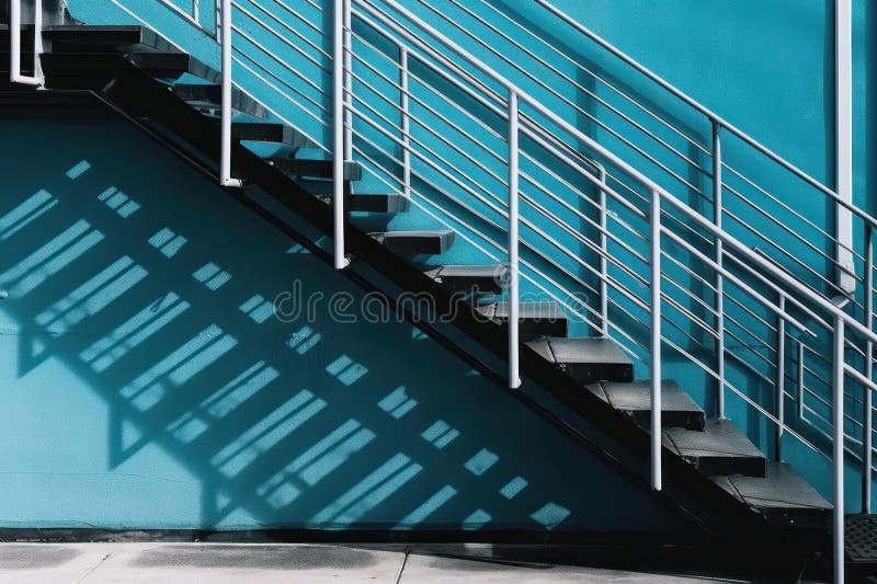 Steel Stairs Over Blue Wall Background. Generative AI Stock ...