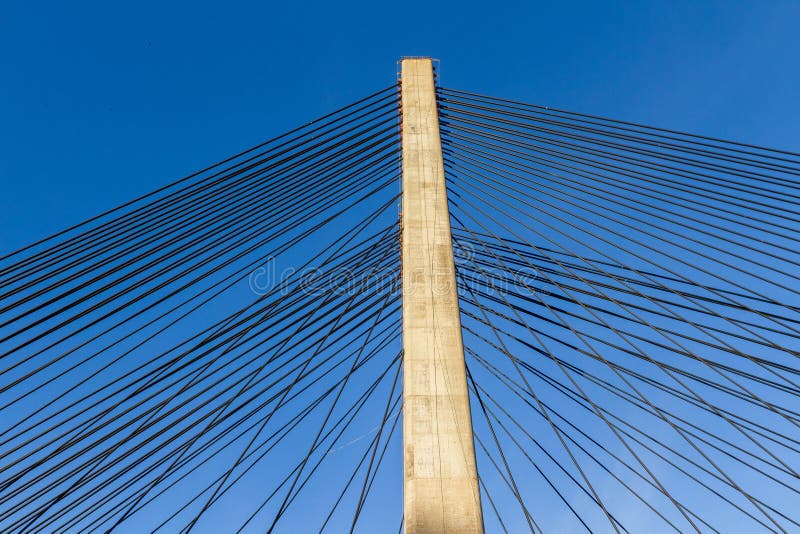 Steel Straps on the Tower of a Cable-Stayed Bridge Stock Image - Image ...