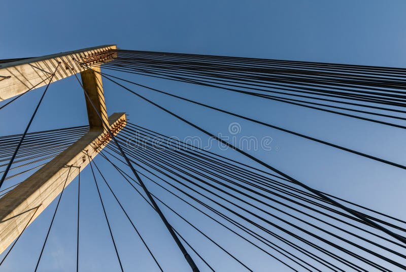 Steel Straps on the Tower of a Cable-Stayed Bridge Stock Image - Image ...
