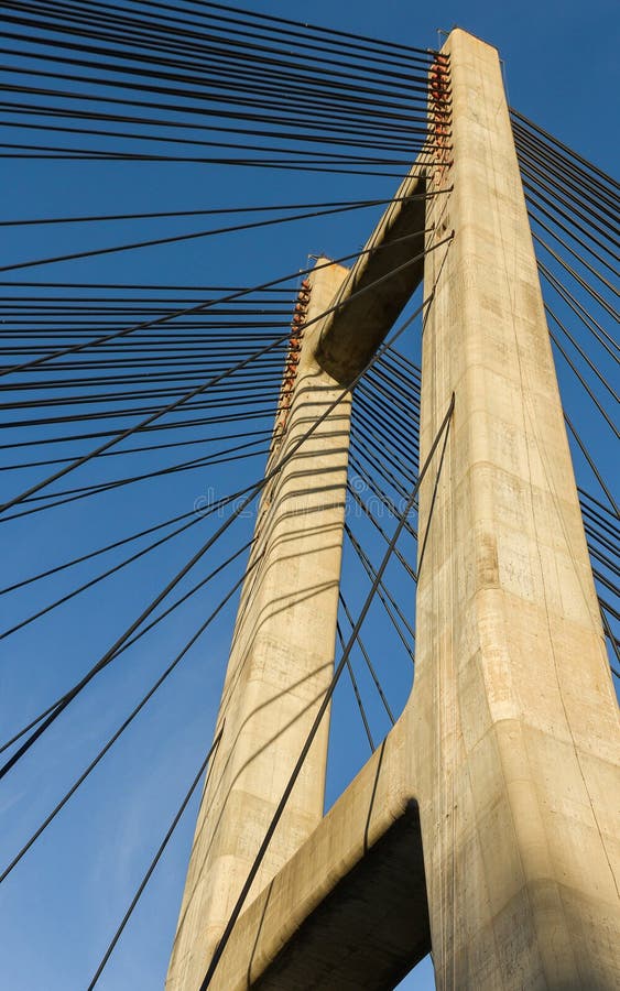 Steel Straps on the Tower of a Cable-Stayed Bridge Stock Image - Image ...