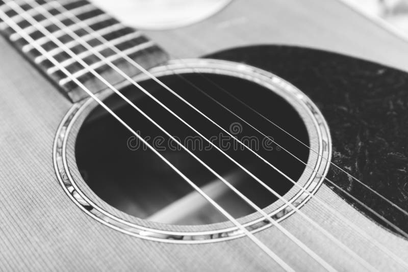 Steel String Guitar in Black and White Stock Photo - Image of ...