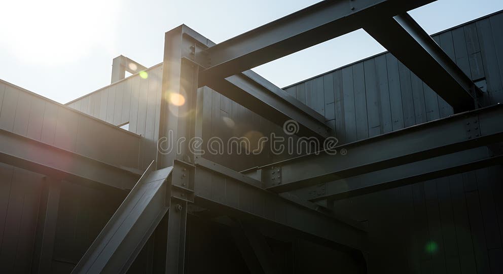 Steel Structural Beams Form a Complex Framework Against a Bright Sky ...