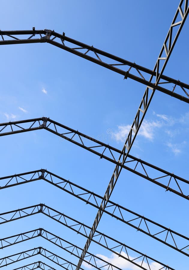 Steel Roof Structure with Blue Sky Background Stock Image - Image of ...