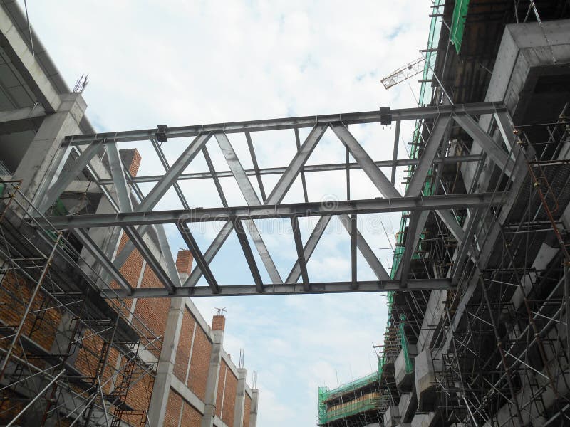 A Steel Structure Connecting Bridge is Under Construction. Editorial ...