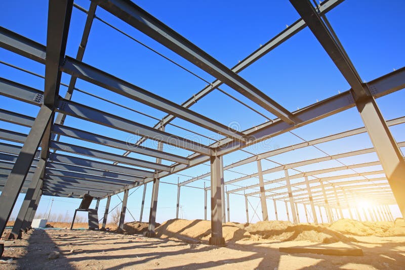 Steel structure stock photo. Image of site, metal, hall - 141916646