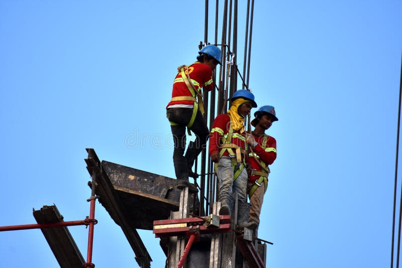 A Steel Structure Construction Workers Editorial Photo - Image of ...
