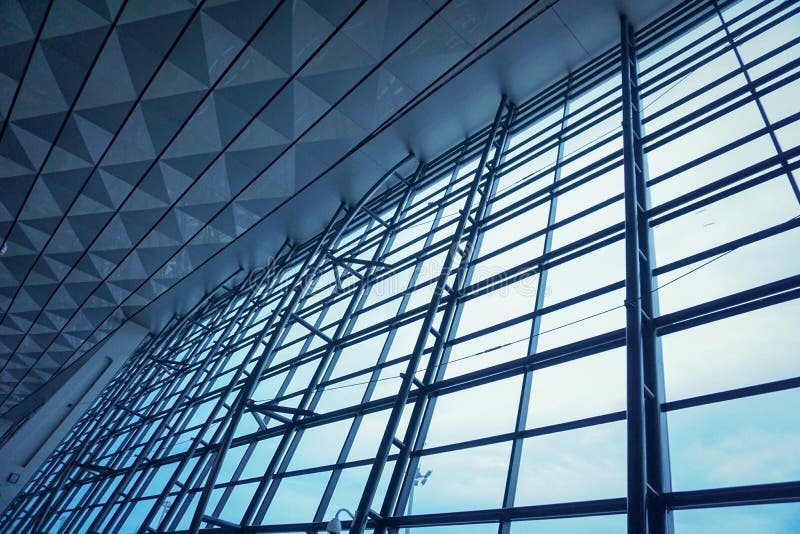 The Steel Structure of the Glass Wall in Airport Stock Photo - Image of ...