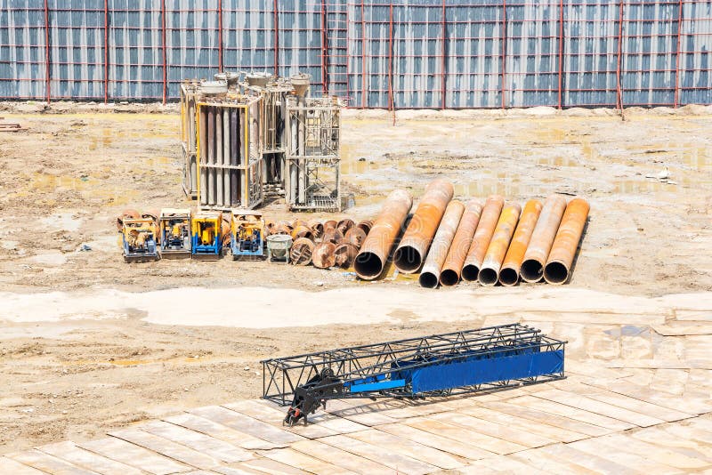 Steel Structure and Heavy Duty Tools at Construction Site Stock Image ...