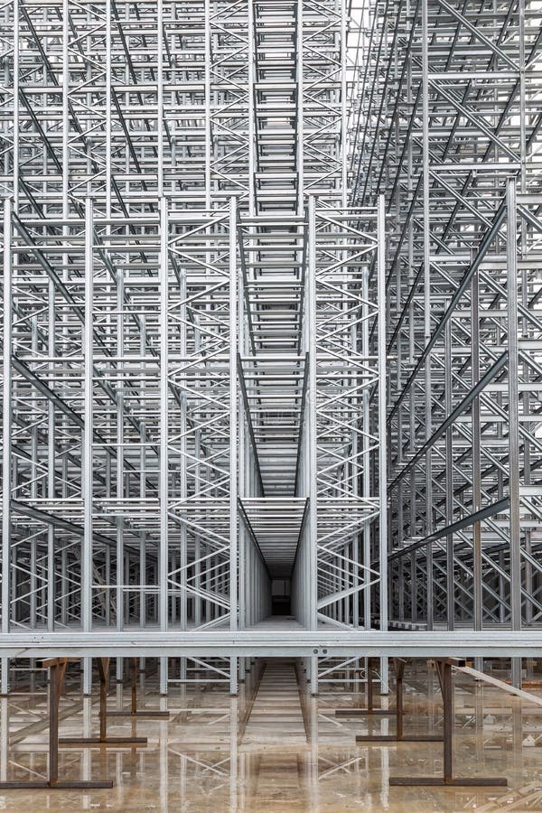 Steel Structure of a High Rack Warehouse Stock Photo - Image of metal ...