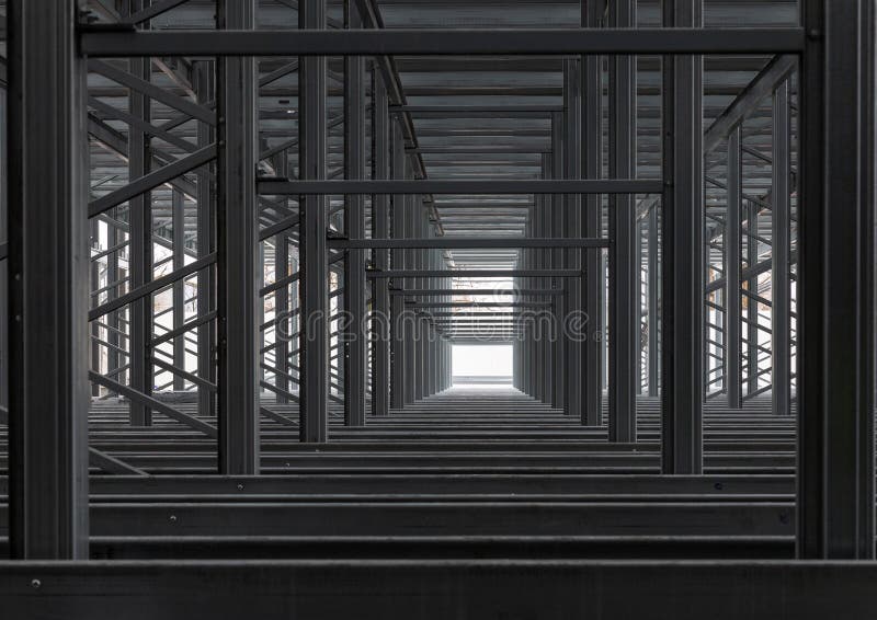 Steel Structure of a High Rack Warehouse Stock Image - Image of ...