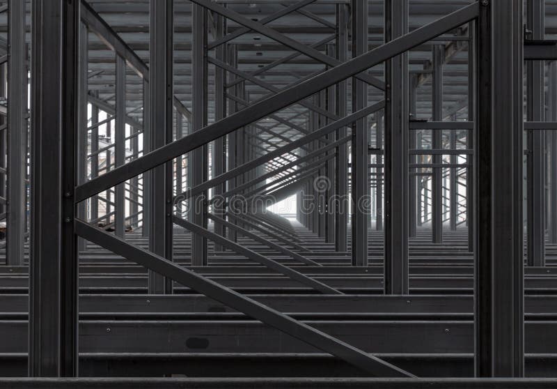 Steel Structure of a High Rack Warehouse Stock Image - Image of ...