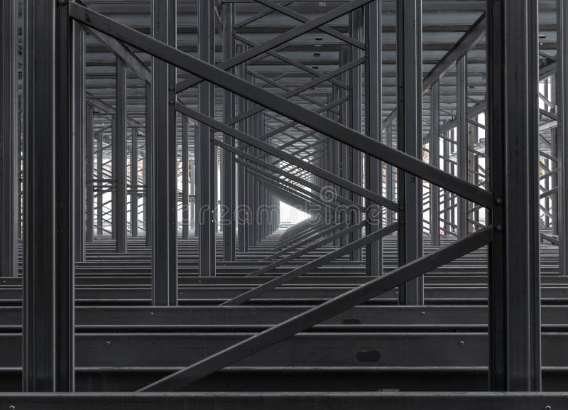 Steel Structure of a High Rack Warehouse Stock Image - Image of rack ...
