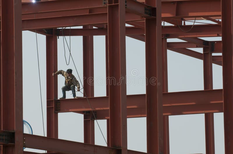 Man on Steel Structure No Protection for Safety Editorial Photo - Image ...