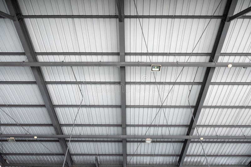 Steel Structure with Roof Ceiling in Warehouse Factory Stock Image ...