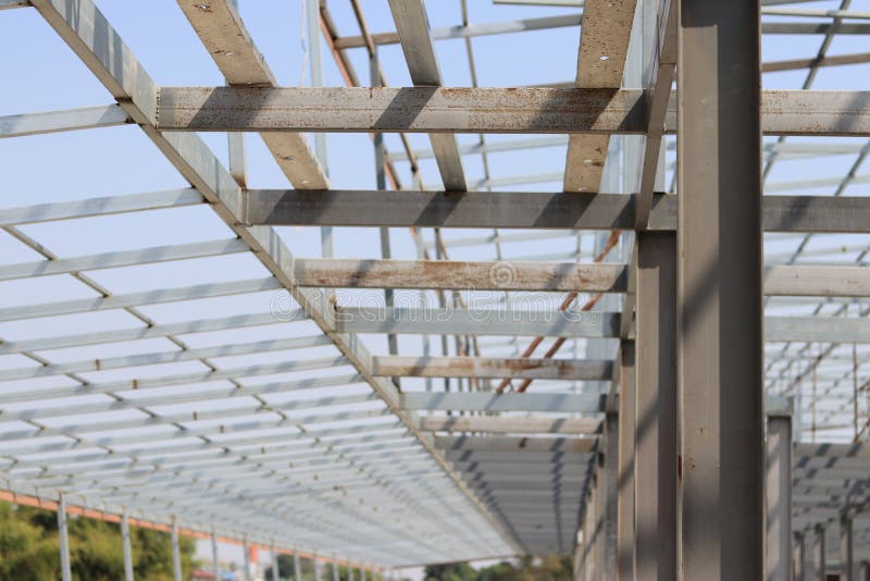 Steel Structure for Roof Installation. Gray Iron Structure of ...