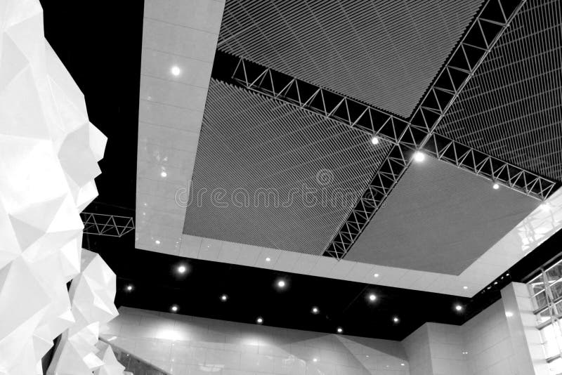 Steel Structure Roof Straight Lines. Ceiling Lights. Stock Photo ...