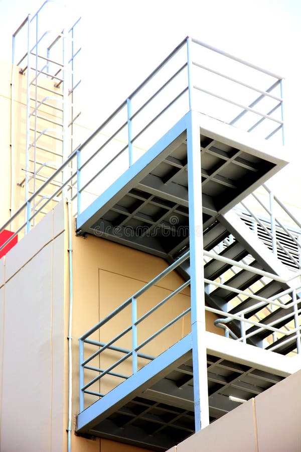 Steel Structure Stair Staircase Install on Cement Wall of Building ...