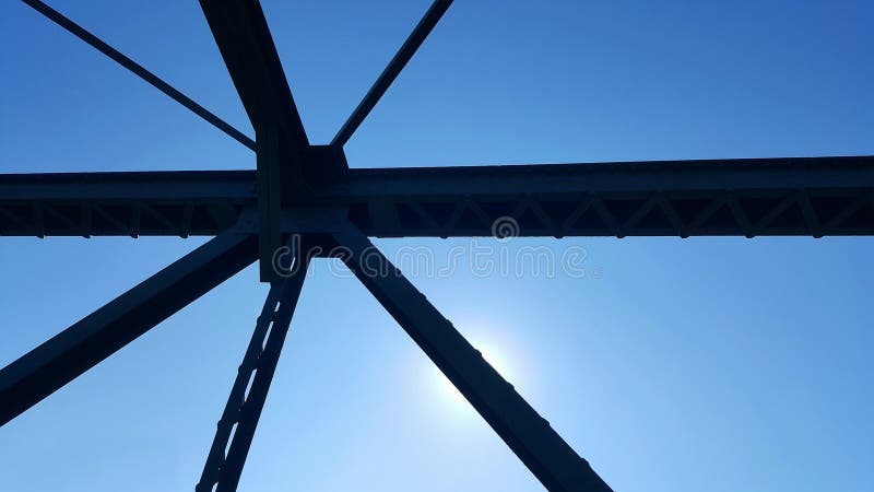 Steel Structure Support Above the Bridge on Blue Sky Background Stock ...