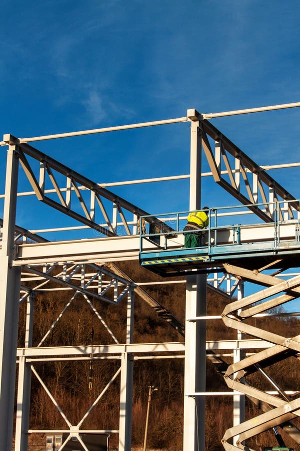 The Steel Structure is Under Construction. Installation of Metal Halls ...