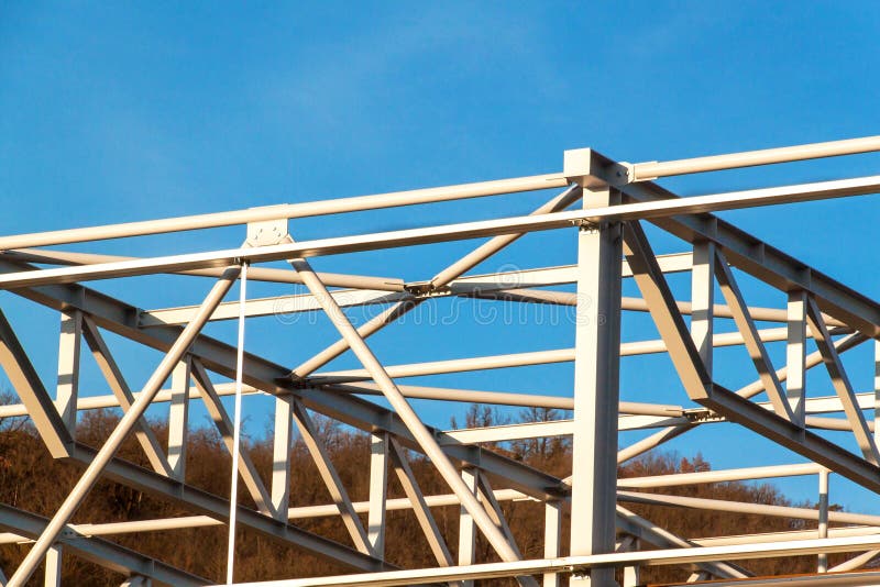 The Steel Structure is Under Construction. Installation of Metal Halls ...