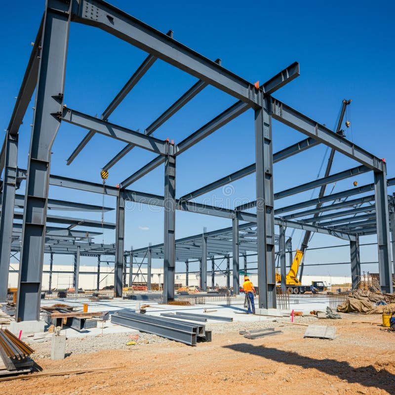 Steel Structure Under Construction with Large Metal Beams and Columns ...