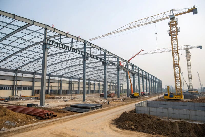 Steel Structure Workshop Panoramic View Under Construction Stock ...