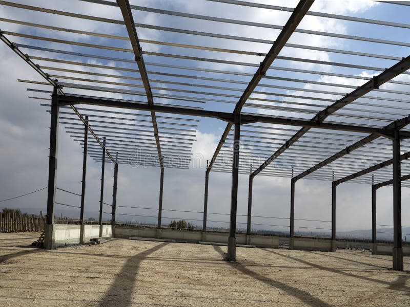 Steel Structures of Industrial Building Stock Image - Image of steel ...