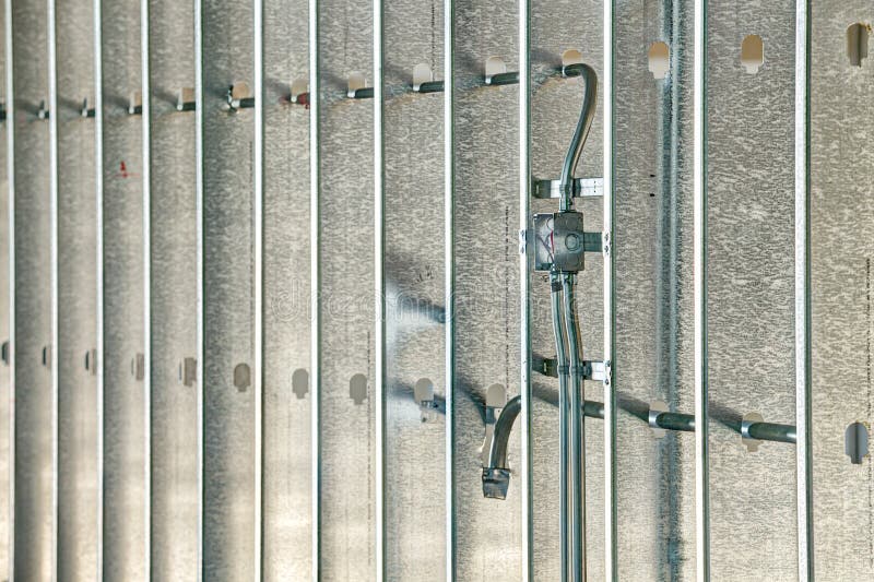 Steel Stud Construction with Electrical Conduits Stock Photo - Image of ...