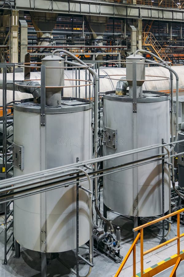 Steel Tanks Connected by Pipelines in Factory Workshop Stock Image ...