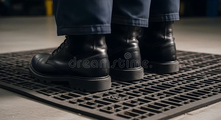 Steel-toe Boots Cleaned and Aligned Heel-to-heel on Boot Room Mat ...