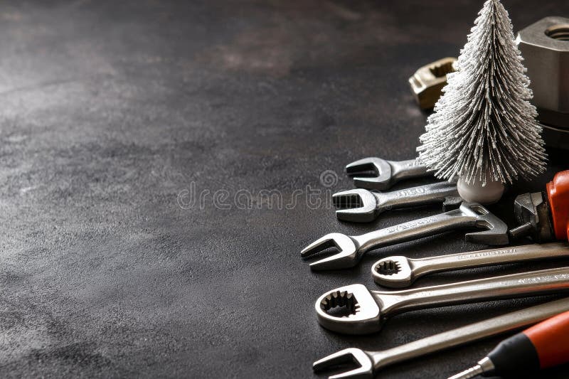 Steel Tool Christmas Tree. Happy New Year and Happy Holidays Stock ...