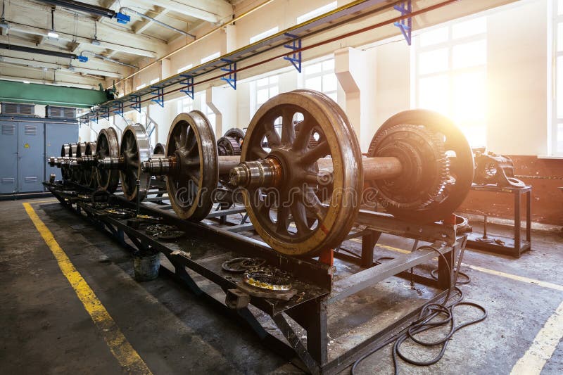 Steel Train Wheels at Service in Wagon Repair Workshop Editorial Stock ...