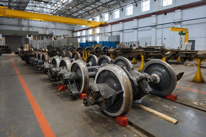 Steel Train Wheels at Service in Wagon Repair Workshop Stock Image ...