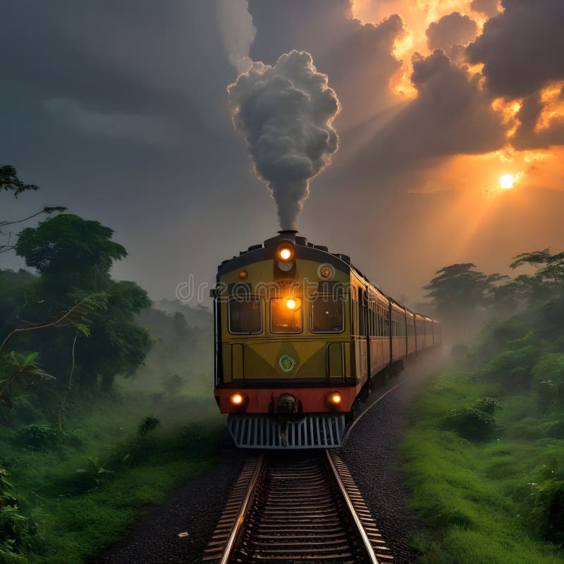 A Steel Train with Yellow Wagons, AI-generated Stock Illustration ...