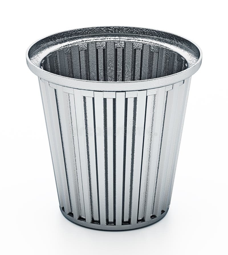 Steel Trash Can Isolated on White Background. 3D Illustration Stock ...