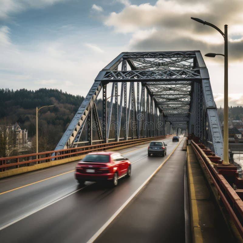 Steel Trestle Bridge with Car Driving on it Stock Illustration ...