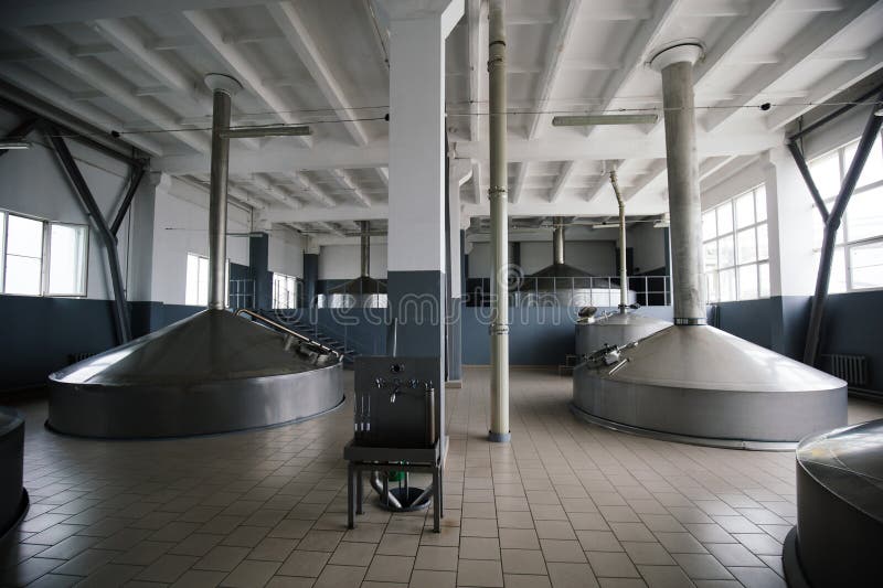 Steel Vats for Mash Fermentation in Modern Brewery Stock Photo - Image ...