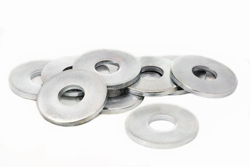 Steel Washers on White Background Stock Image - Image of object, metal ...